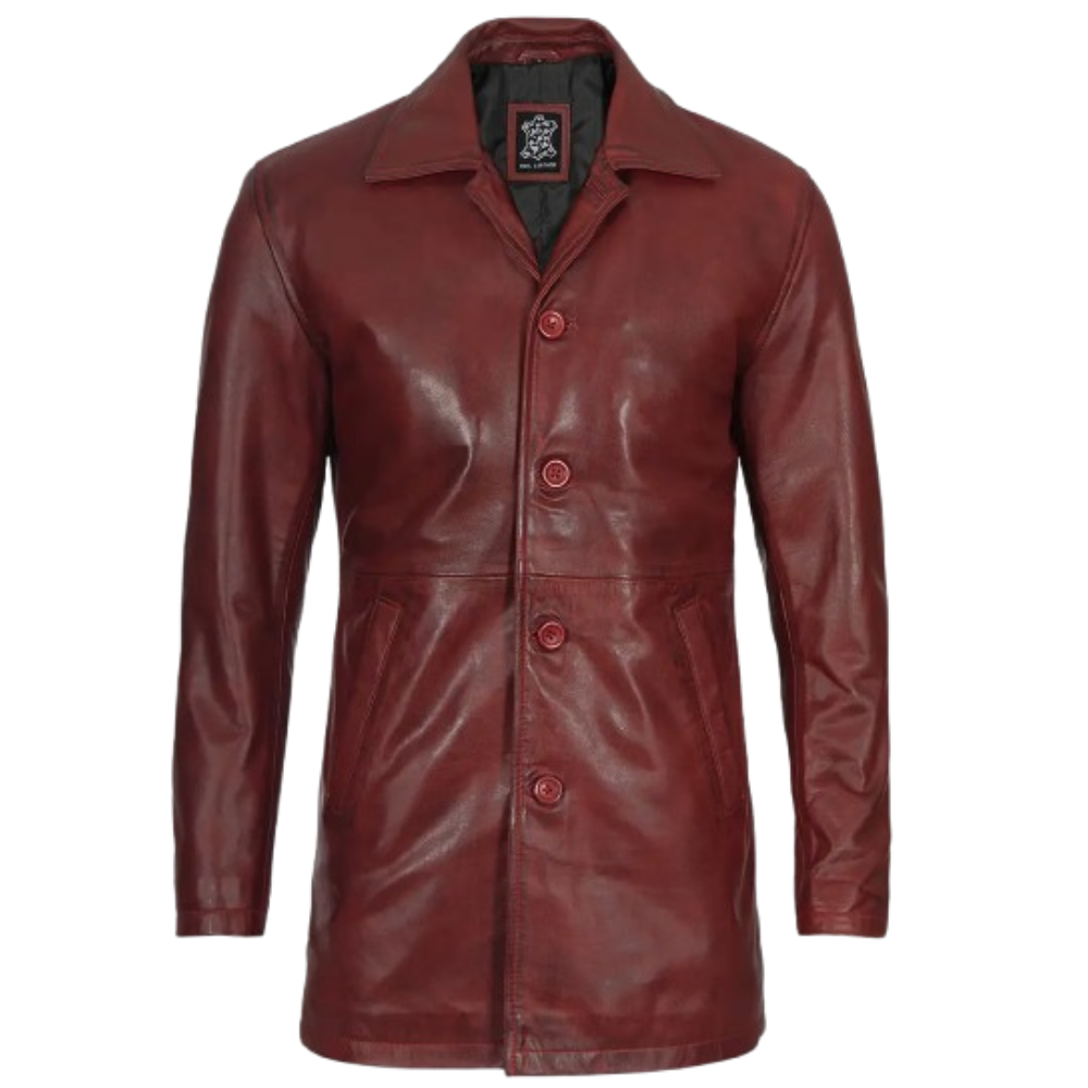 Men's Real Leather Maroon Coat | RLJ